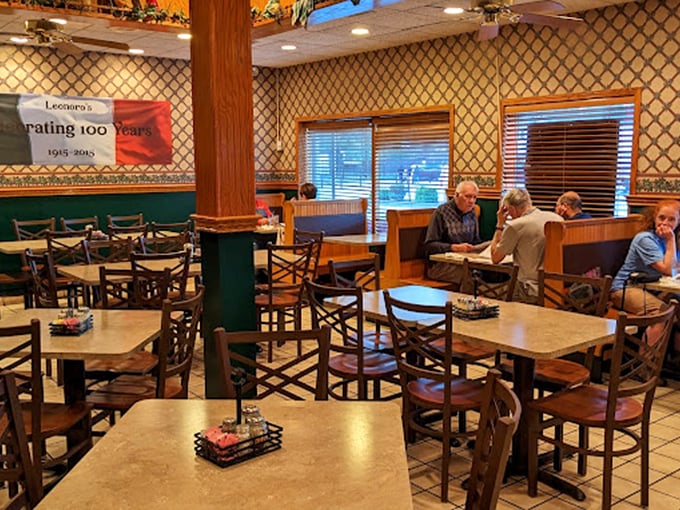 Inside Leonoro's, time stands still in the best possible way. The patterned wallpaper and wooden booths have witnessed countless family celebrations and first dates.