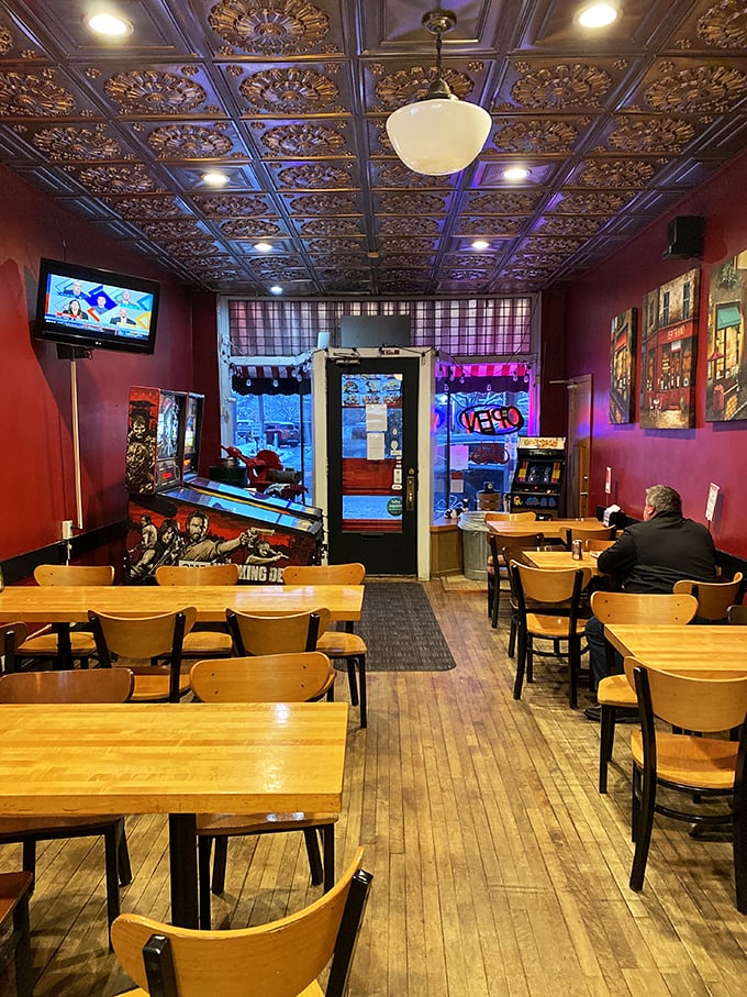 Step inside to find wooden tables beneath an ornate tin ceiling that would make any architectural preservationist swoon. Nostalgia served by the scoop.