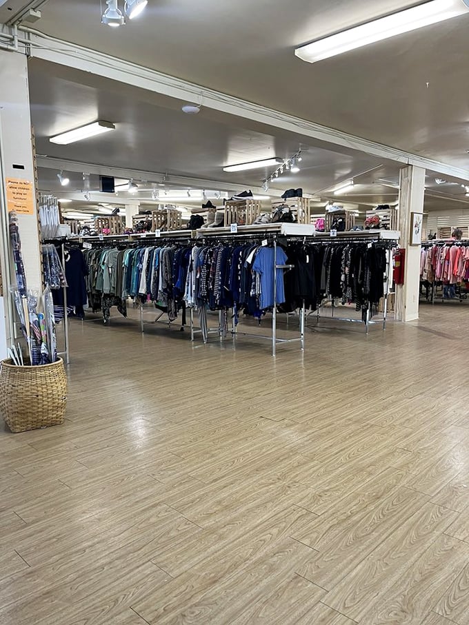Rack after meticulously organized rack stretches into the distance&mdash;it's the Library of Congress, but for fashion finds.