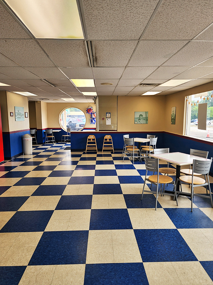 That blue and white checkered floor isn't just decoration&mdash;it's a time machine to simpler days when ice cream parlors were community gathering spots.