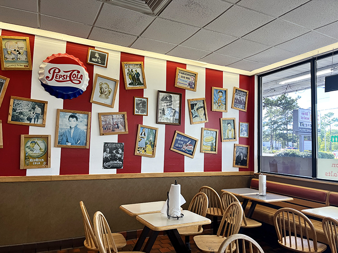 Where nostalgia meets ice cream perfection. The vintage Pepsi-Cola sign and retro photographs create a time capsule that makes your dessert taste even sweeter.