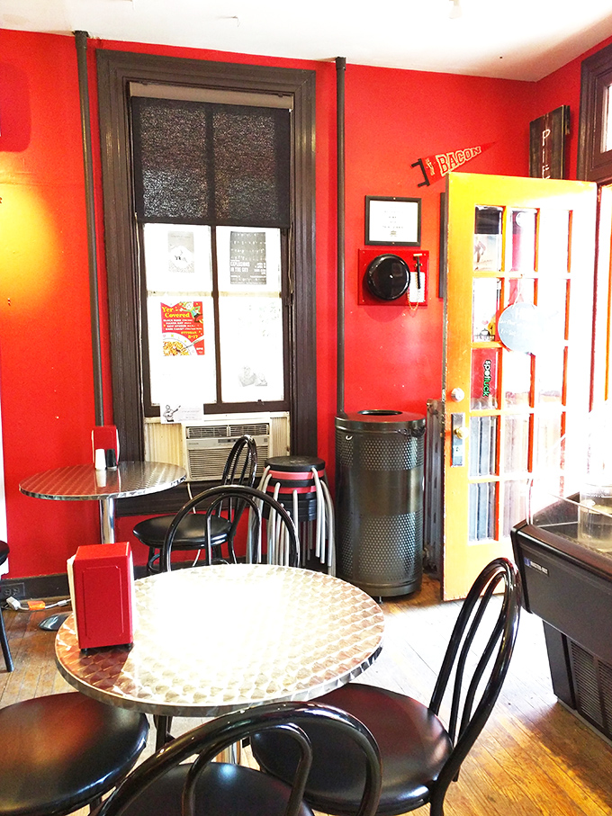 Red walls that pop like cherry filling against metal tables. The dining room feels like your coolest friend's kitchen&mdash;if that friend were a pie genius.