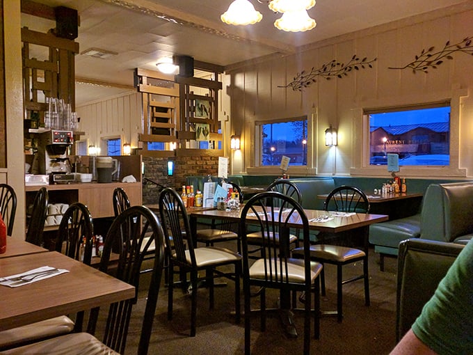 Teal booths and wooden chairs create that perfect diner ambiance&mdash;not designed by an Instagram influencer, but by generations of satisfied customers who knew where to find comfort.