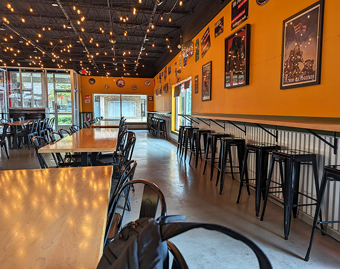 String lights dance across the ceiling like fireflies, creating that perfect "fancy enough for date night, casual enough for sauce-stained fingers" ambiance.