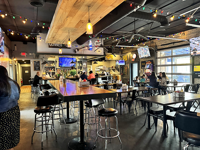 String lights and wooden beams create that perfect "come as you are" atmosphere where serious meat discussions happen over cold beers.