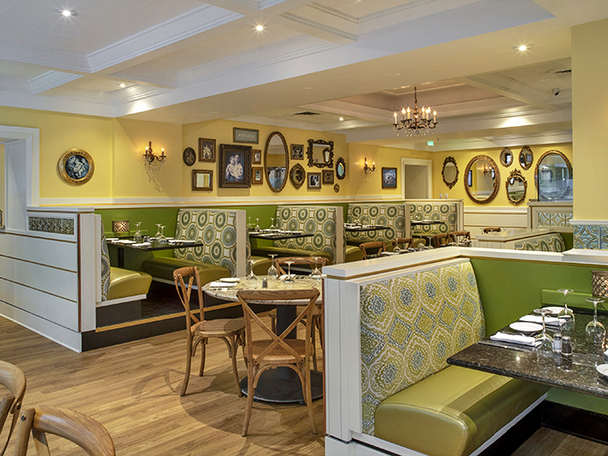 Step inside to discover a dining room that feels like your stylish grandmother's living room&mdash;if your grandmother had impeccable taste and chandeliers. 