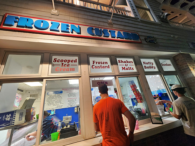 The moment of truth at Dickey's order window. Like peering through a portal to frozen custard nirvana on Bethany's bustling boardwalk.