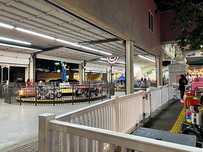 As evening falls, Funland's indoor rides glow with promise, beckoning families into a world where time seems wonderfully suspended.