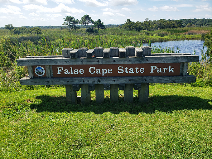 The welcoming committee at False Cape doesn't wear name tags&mdash;just weathered wood and a promise of wilderness beyond the sign.