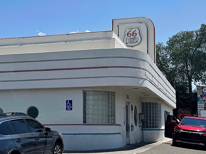 Classic curves and gleaming white walls &ndash; this Route 66 diner is architectural time travel with a side of nostalgia.