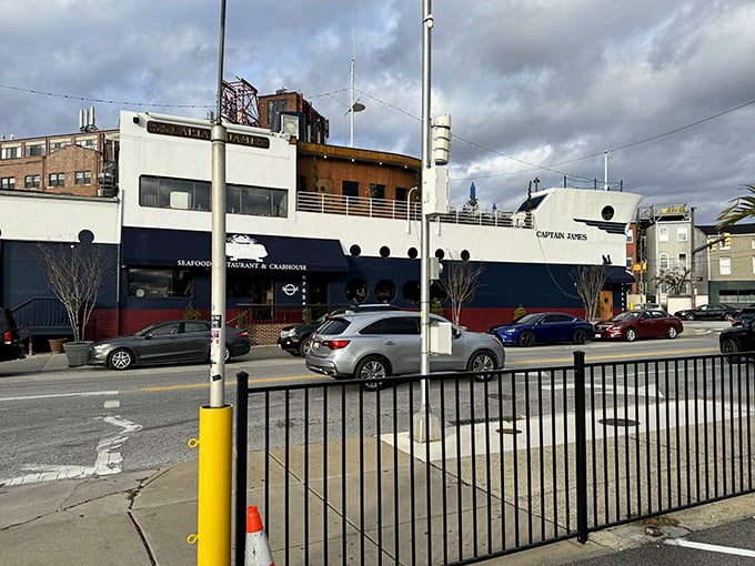 Captain James: The only ship in Baltimore where the seafood never gets seasick. Nautical dining without the motion sickness!