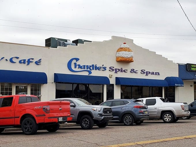 Charlie's Spic & Span beckons with that giant cinnamon roll sign &ndash; nature's way of saying "Diet tomorrow, indulge today!"