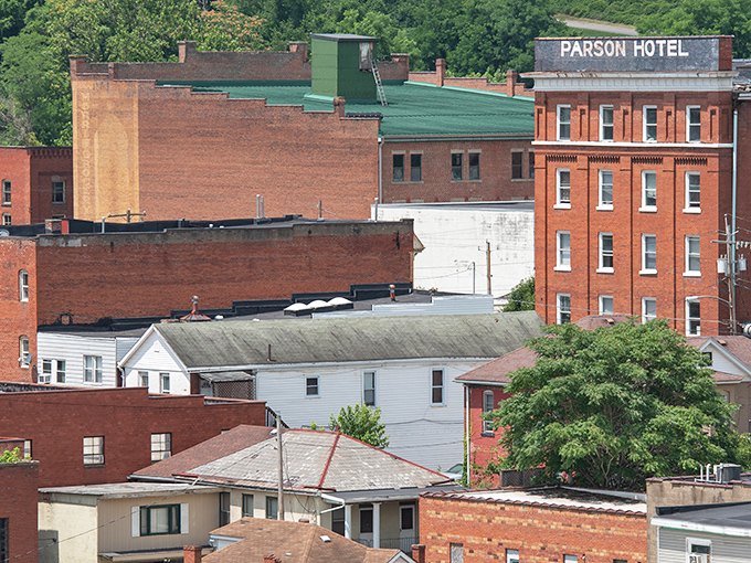 Clarksburg's historic Parson Hotel stands proudly among brick buildings, a testament to the affordable small-town charm that draws retirees.