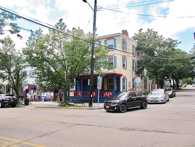Cold Spring's colorful corner buildings bring storybook charm to real-world budgets. That blue porch is practically begging for your rocking chair!