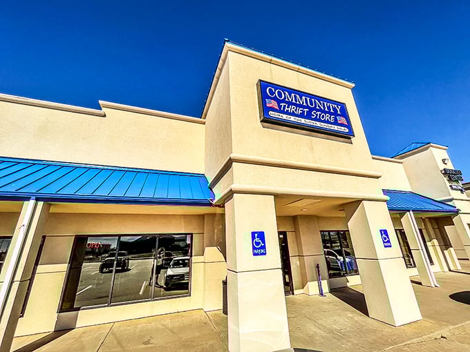 That bright blue awning isn't just eye-catching &ndash; it's signaling "amazing deals ahead" to savvy Oklahoma shoppers.