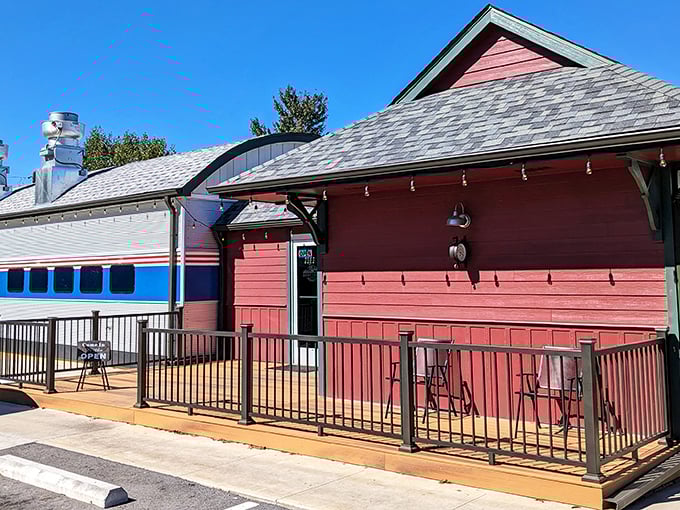 All aboard the flavor train! The Depot Diner's brilliant red exterior and railway design will transport you back to the golden age of rail travel.