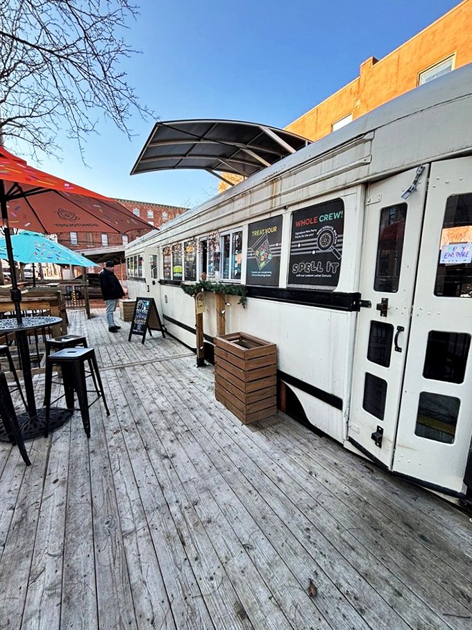 All aboard the donut train! Donutology's converted streetcar takes the concept of food trucks to a whole new nostalgic level.