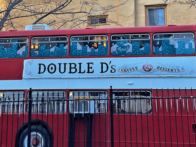 All aboard for dessert! Double D's converted British double-decker bus serves up coffee with a side of whimsy in downtown Asheville.