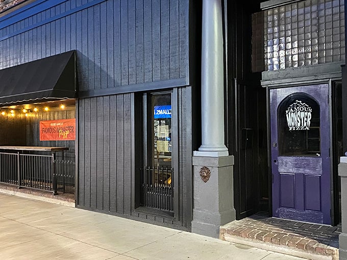 Famous Monster Pizza's spooky storefront promises a horror-themed feast – come for the creepy, stay for the cheesy!