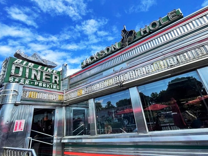 Jackson Hole's gleaming chrome exterior shines like a time machine to the golden age of American diners.