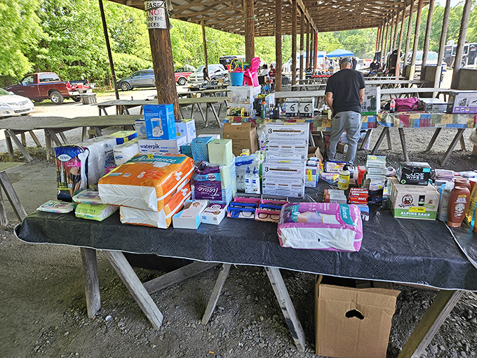 Bargain hunter's paradise under rustic rafters! Jefferson Flea Market's outdoor pavilion is where everyday essentials meet unexpected treasures.