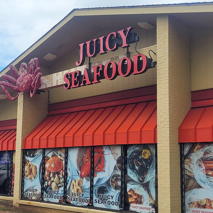 That giant red crab isn't just decoration—it's a promise of the messy, delicious adventure waiting inside.