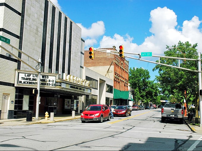 Lafayette’s movie theater sign promises more than films—it’s a throwback to nights out with popcorn and purpose.