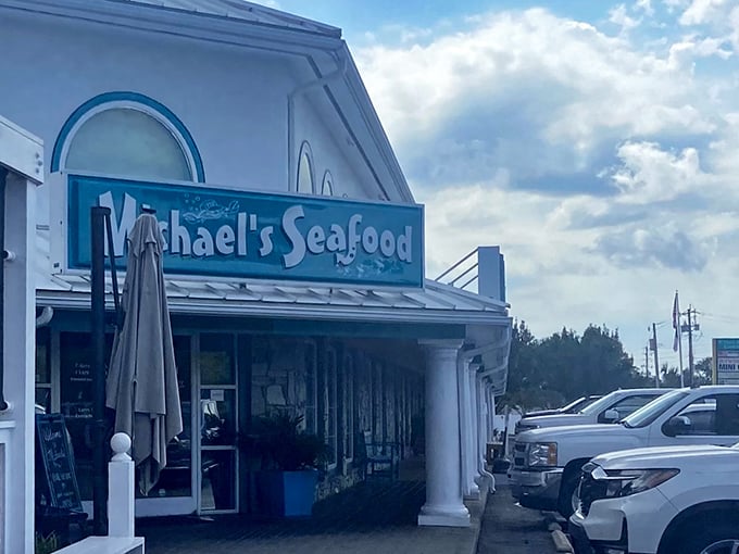 Michael's Seafood Restaurant: Behind that cheerful blue sign lies a world where seafood doesn't just swim to your plate&mdash;it practically dances there.