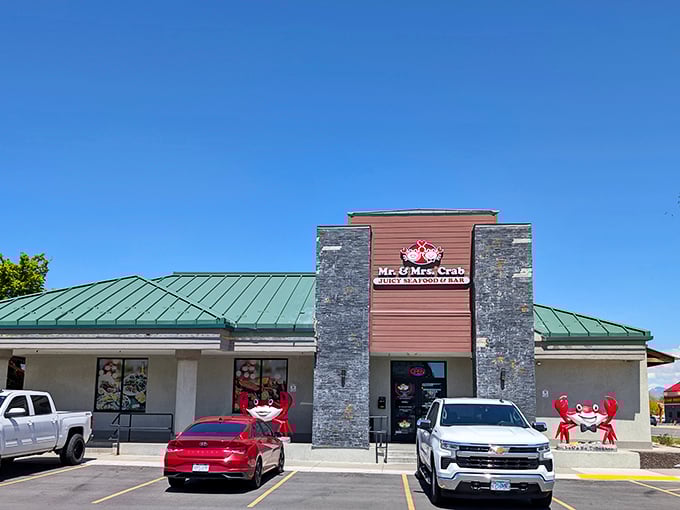 Mr. & Mrs. Crab's cheerful crab mascots stand guard outside, practically waving you in. They know what happiness awaits inside!