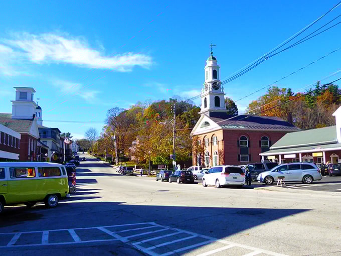 Peterborough's classic brick buildings stand shoulder to shoulder, like old friends who've weathered many New Hampshire winters together.