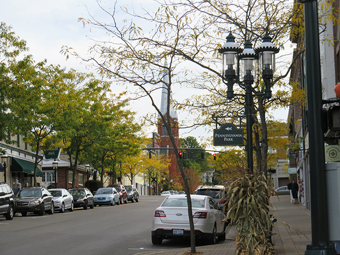 Petoskey's historic downtown invites you to wander and wonder. Lamp posts and autumn leaves create the perfect backdrop for retirement daydreams.