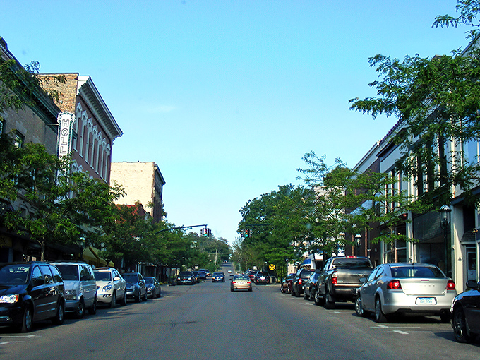 Downtown Petoskey's historic Gaslight District - where Victorian charm meets modern shopping in a postcard-perfect setting.
