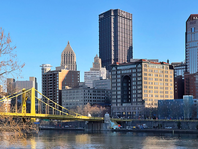 Pittsburgh's golden bridges span the rivers while affordable neighborhoods dot the hillsides, creating a perfect balance of beauty and budget-friendly living.
