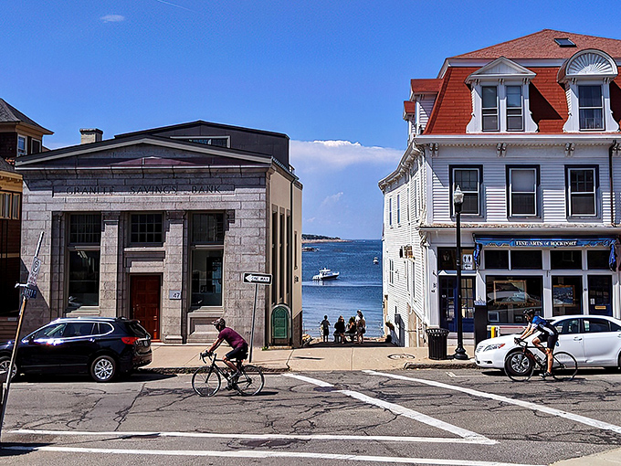 Cycle through the charming streets of Rockport, where historic granite buildings meet the blue Atlantic for your perfect seaside escape.