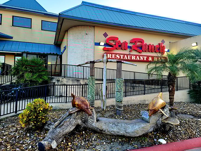 Sea Ranch's bright blue roof stands out like a peacock at a penguin convention. Their seafood platters are the real showstoppers, though.