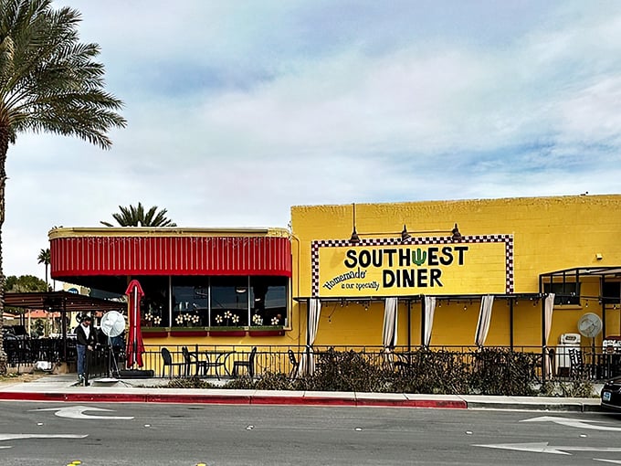 Southwest Diner's sunny yellow exterior is like a breakfast beacon in Boulder City, calling all hungry travelers home.