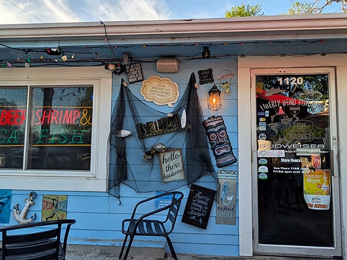 This little blue seafood shack looks like it floated inland from some coastal town. The Fish Market's nautical charm is just the appetizer!