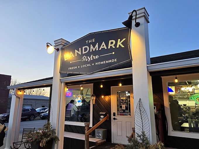 Nighttime magic at The Landmark. This glowing bistro beckons like a lighthouse for the steak-starved soul.