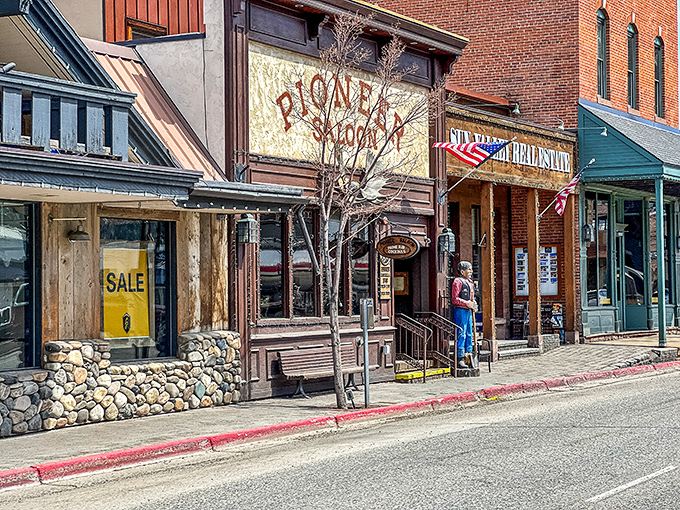 Pioneer Saloon's rustic storefront brings the Old West to downtown Ketchum &ndash; where Ernest Hemingway would've felt right at home.