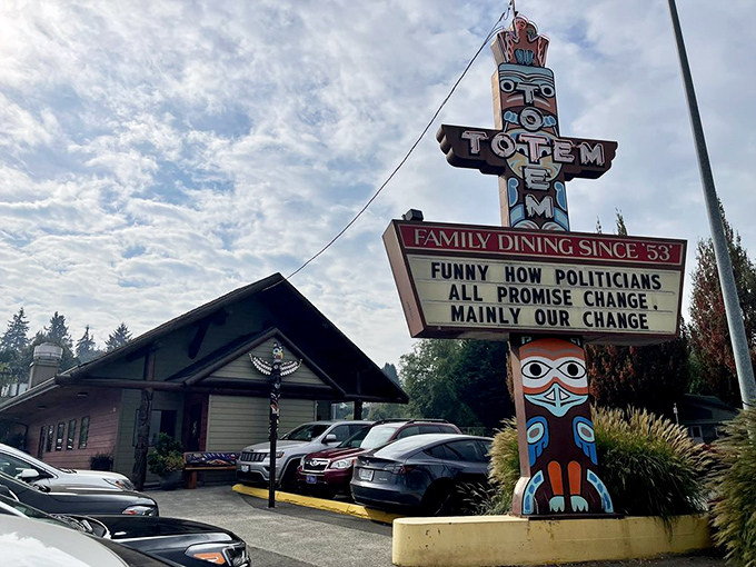 When your diner sign doubles as political comedy club, you know the pancakes come with a side of personality.
