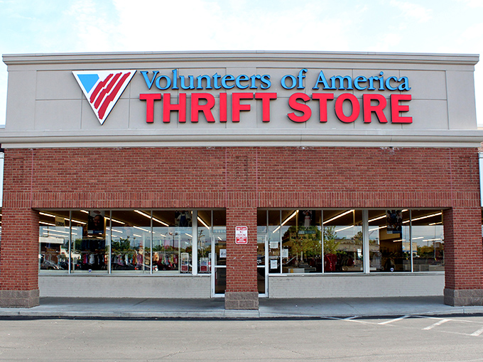 Volunteers of America: where your shopping habit actually helps others. That red sign is like a beacon for bargain-loving do-gooders.