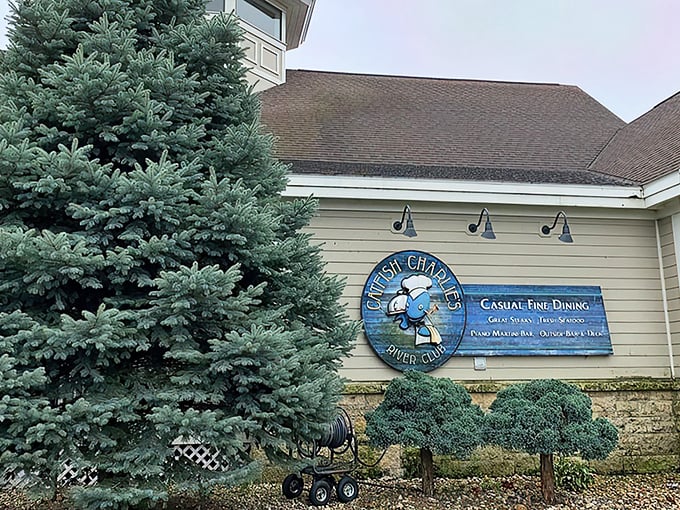 Where seafood meets storybook charm - that blue chef logo promises culinary adventures without the ocean view price tag.