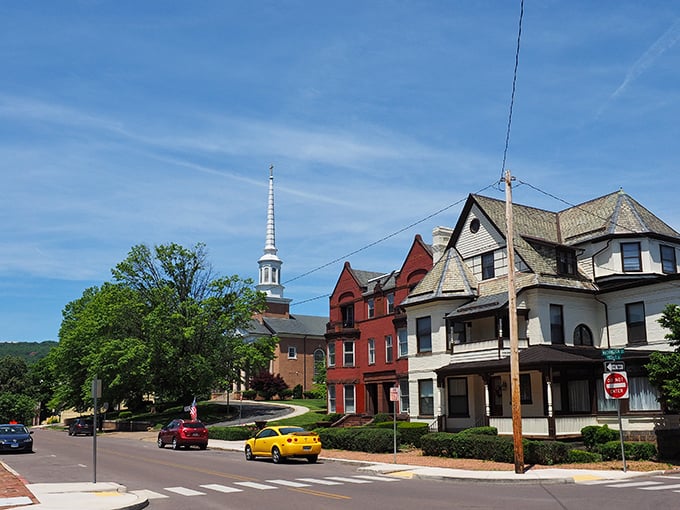 Outdoor dining along Cumberland's revitalized streets - where mountain air makes every meal taste just a little bit better.