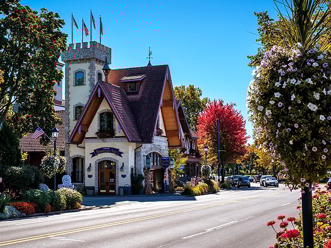 In Frankenmuth, even the buildings dress better than I do. Those flower boxes are the architectural equivalent of accessorizing with the perfect scarf.
