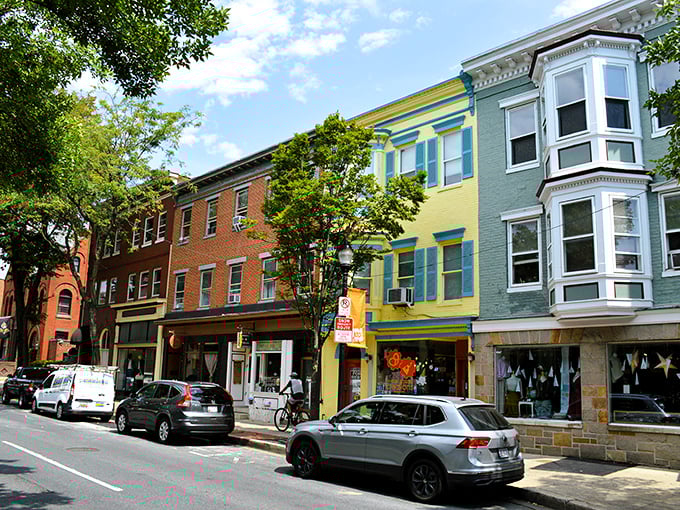 Colorful storefronts line Frederick's historic district &ndash; proof that small-town charm and budget-friendly living can coexist beautifully.