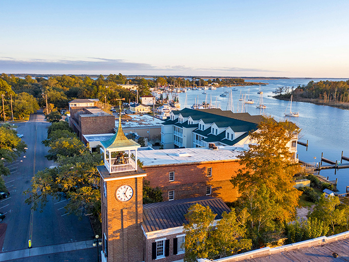 Sunset bathes Georgetown's historic clock tower in golden light, marking time in a place where it seems to slow down.