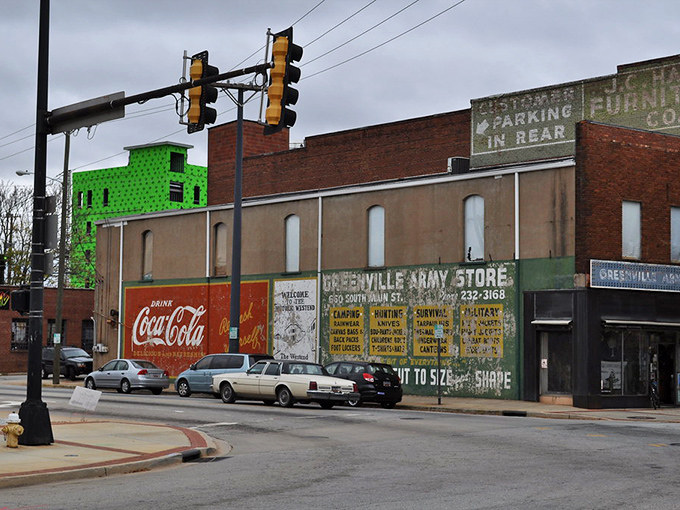 In Greenville, even the Army Store gets the Coca-Cola treatment. Small-town America with just enough quirk to keep things interesting.