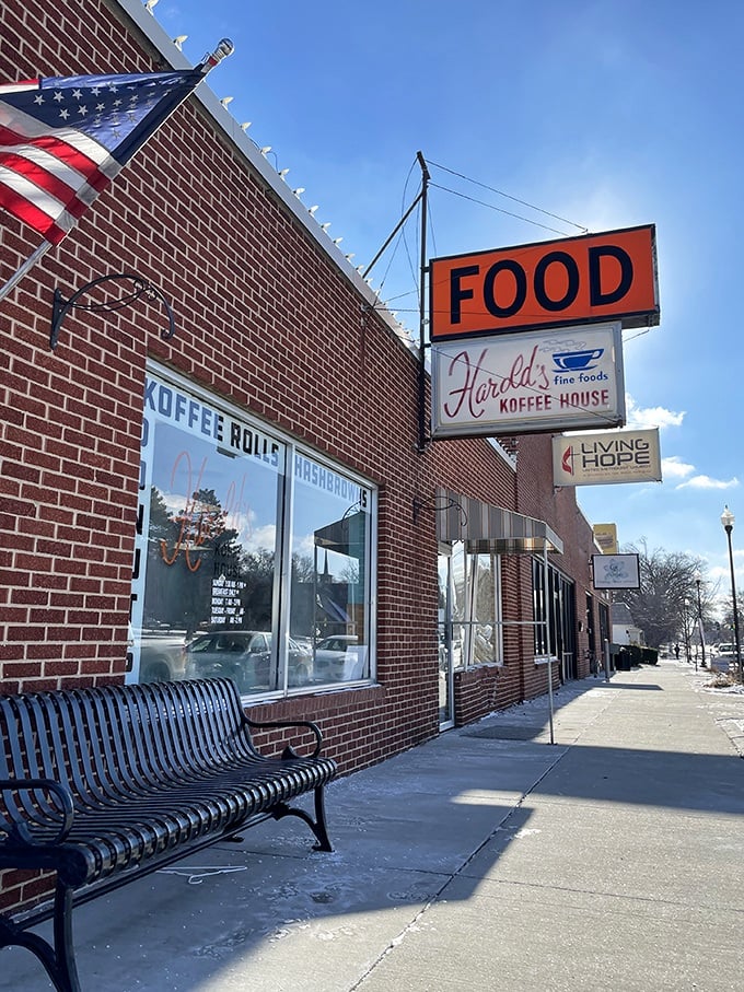 That classic brick exterior with an American flag? Harold's Koffee House is practically a Norman Rockwell painting that serves breakfast.