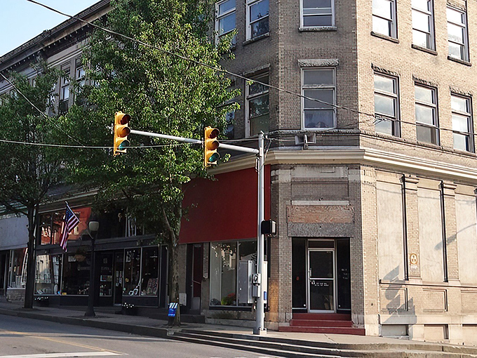 The kind of small-town intersection where you half expect Andy Griffith to stroll by whistling a tune.