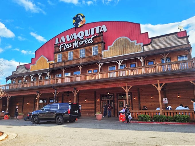 Architectural marvel with serious curb appeal! La Vaquita's wooden balconies and frontier-style design promise adventures that go way beyond ordinary shopping.